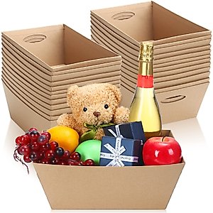 24 Pcs Large Basket for Gifts Empty Sturdy Cardboard Market Tray for Gift Baskets Bulk Party Cardboard Tray Favor Basket for Gifts for Thanksgiving Valentines Holiday Birthday Wedding Party Supplies