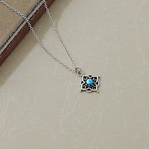 Boma Jewelry Sterling Silver Filigree Turquoise Flower Pendant Necklace, 18 Inches