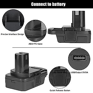 DM18RL Battery Adapter Compatible for Dewalt 20V & Milwaukee18V Lithium Battery Convert to Ryobi 18V P108 ABP1801 Battery, with USB Port