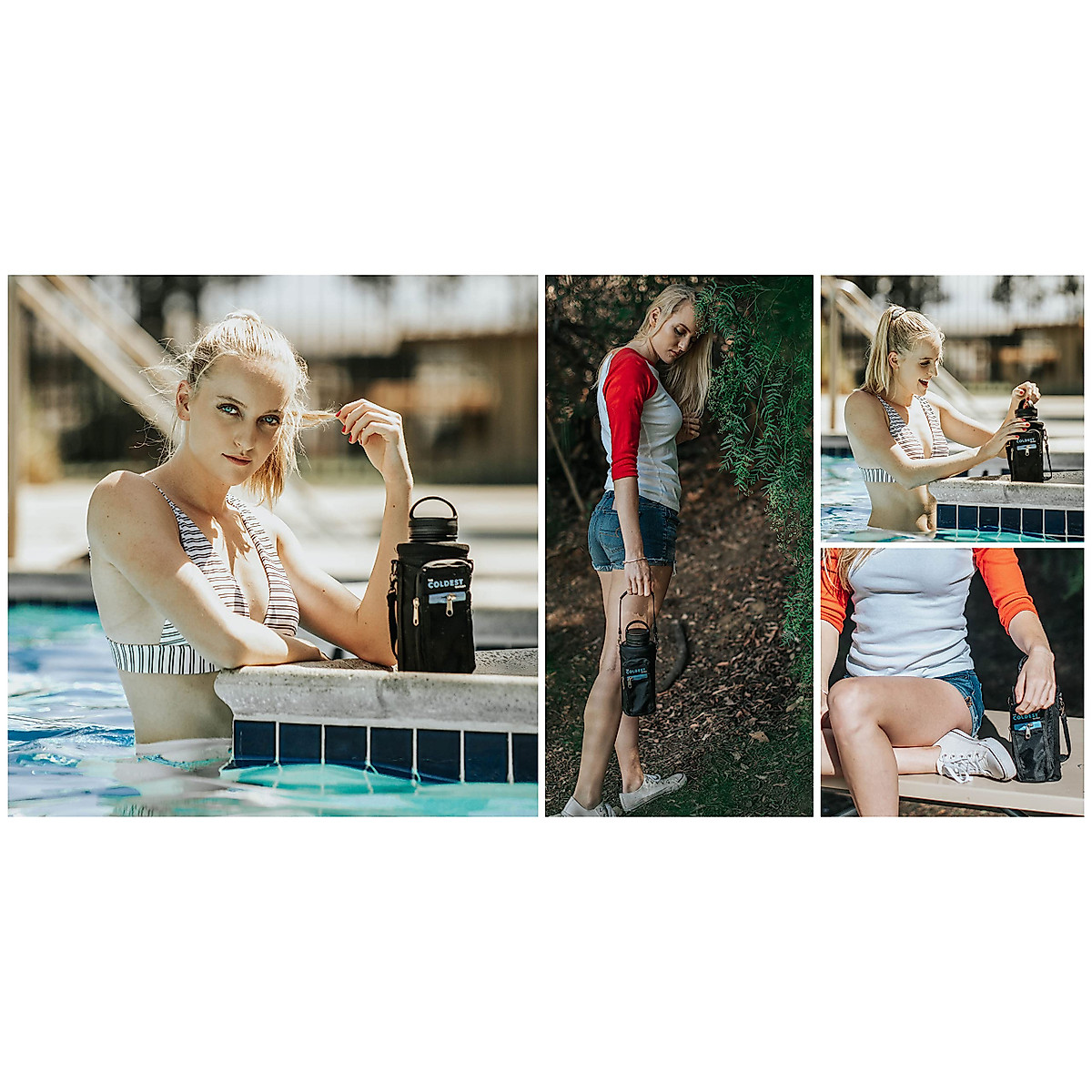 Coldest Water Bottle Carrier Bag with Adjustable Straps - Travel Friendly, Dent Free Design & Extra Phone Pocket, Holder Case Pouch Sleeve Cover Fits Insulated Stainless Steel Water Bottle (64 oz)