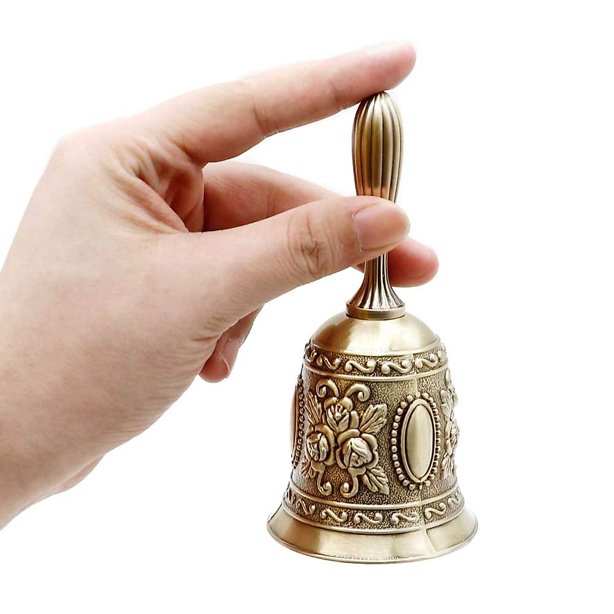 Hand Bell, Uspacific Metal Held Dinner Bell Brass Jingle Call Bell for School Church Adults Classroom Wedding Decorative (2pattern)