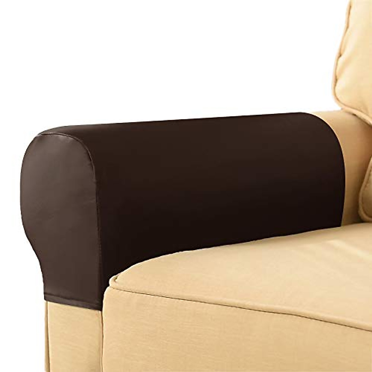 TVPFM Set of 2 Stretch Armrest Covers PU Leather Dark Brown Arm Covers Waterproof Furniture Protector Armrest Covers for Sofa Chairs Recliner Sofa Couch(Dark Brown)