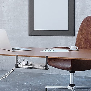 3 Pcs Under Desk Cable Management Tray with 5 Pcs Hook and Loop Strips 3 Sizes Desk Cable Organizer No Drill Wire Management Desk Metal Cord Organizer Black Cable Rack Cable Basket for Office and Home