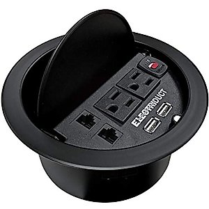 Metal Power Tap Grommet with Hidden Power Center w/ 2 Power, 2 USB, 2 CAT5e