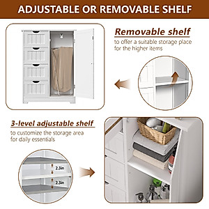 MUPATER Small Storage Cabinet Organizer with 4 Drawers and 1 Cupboard, Freestanding Compact Floor Towel Cabinet for Bathroom and Entryway, White