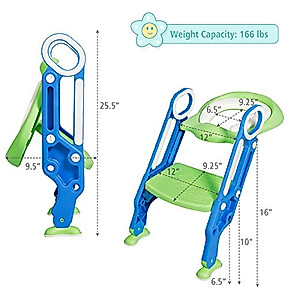 BABY JOY Kids Portable Potty Training Toilet Seat w/Step Stool Ladder, Foldable Adjustable Toddler Toilet Training Seat Chair with Non-Slip Pads and Soft Cushion Seat, for Boys Girls Toddlers (Blue)