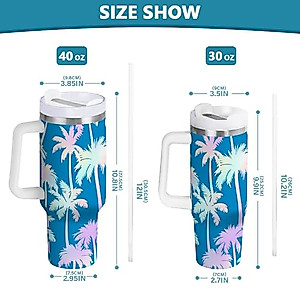 DIGTIA Stainless Steel Insulated Tumbler w/Handle & Straw, Palm Trees Colorful Double Wall Vacuum Travel Coffee Mug Cup w/Lid, Leak-Proof Sports Summer Water Bottle,30oz