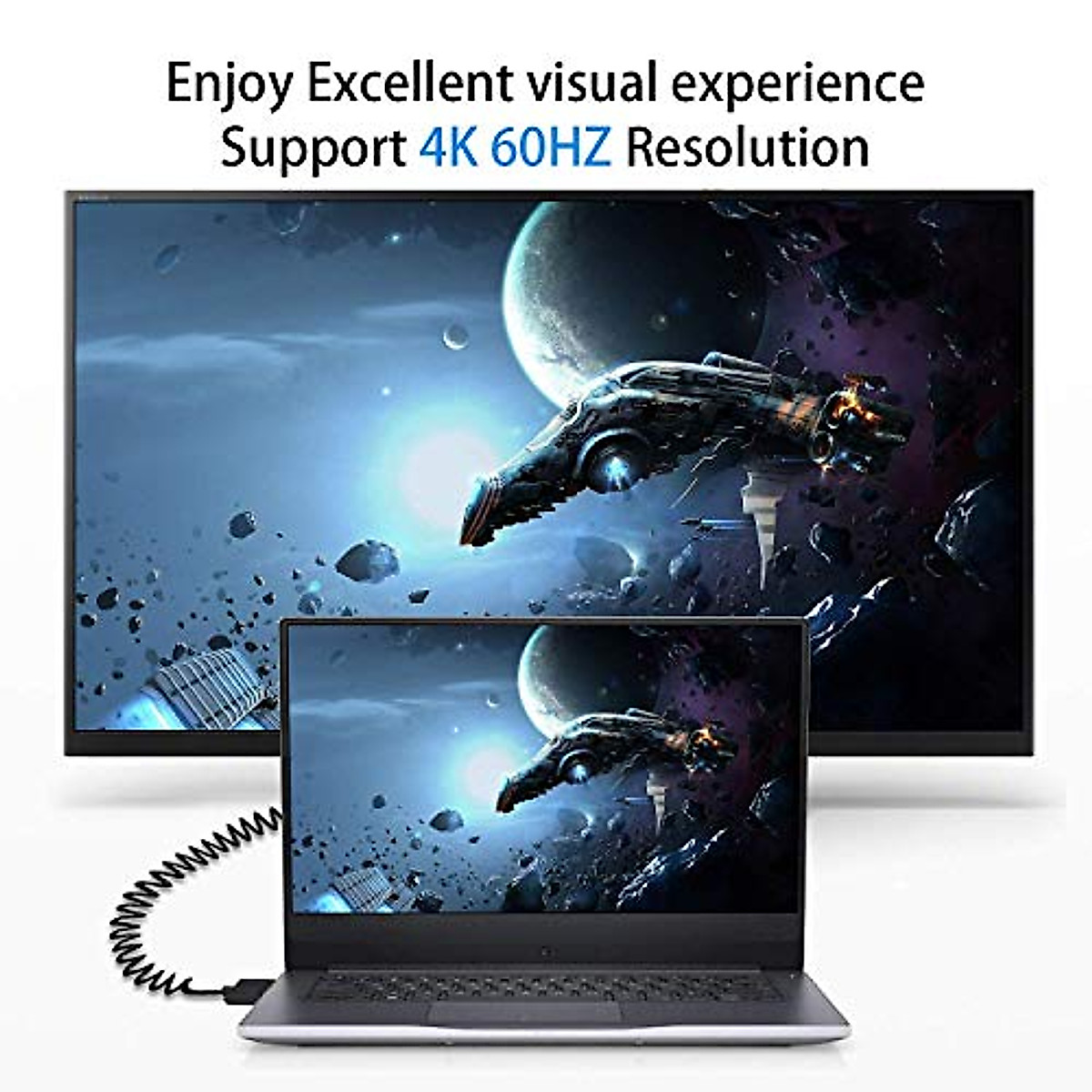 Duttek Micro HDMI to Standard HDMI Cable, Micro HDMI to HDMI Coiled Cable, Extreme Slim Left Angled Micro HDMI Male to HDMI Male Coiled Cable for 1080P, 4K, Ultra HD, 3D (1.2M/4FT)