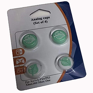 HUAYUWA 4 Pack Leaf Design Thumb Grip Caps for Switch & Switch Lite Joy-Con Controller Silicone Cover Joystics Caps (Green&White)