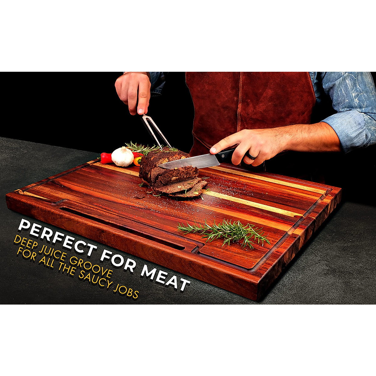 WuudCo Butcher Block Cutting Board | 18x24 Large Board for Meat Cutting, Large Charcuterie Board, Teak Handmade Cutting Boards, Thick Best Wood Cutting Board