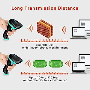 Tera Barcode Scanner Wireless Versatile 2-in-1 (2.4Ghz Wireless+USB 2.0 Wired) with Battery Level Indicator 328 Feet Transmission Distance Rechargeable 1D Laser Bar Code Reader USB Handheld (Blue)