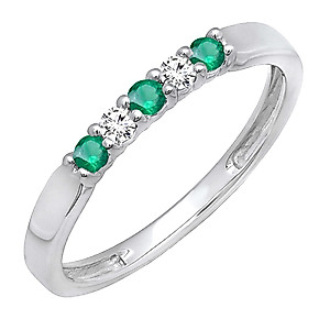 Dazzlingrock Collection 10K Round Emerald & Diamond 5 Stone Women Anniversary Wedding Band, White Gold, Size 7