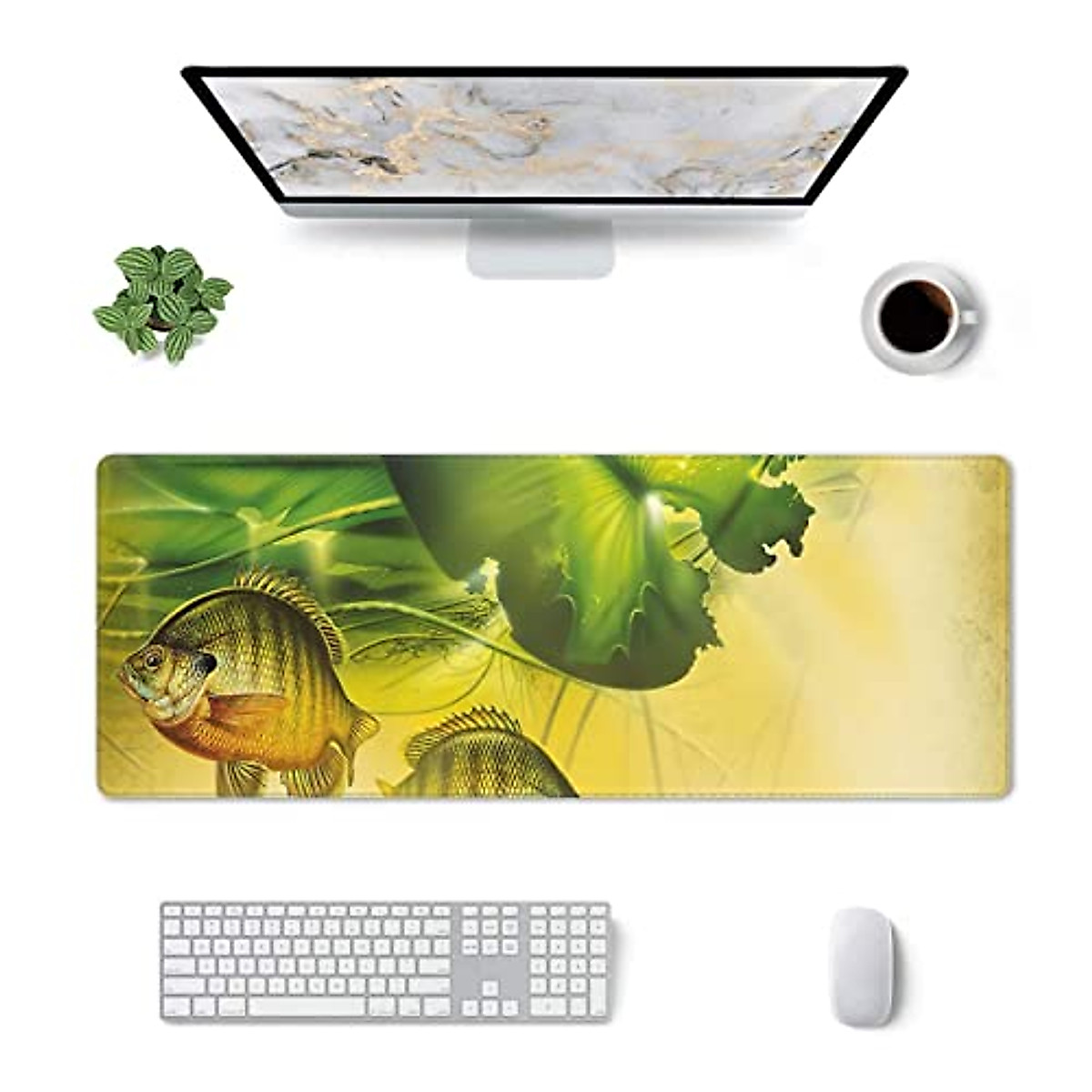 Fish Fishing Lily Pads Lake Bluegill Panfish Underwater Mouse Pads,31.5 X 12 Inch XXXL Mat Rubber Base Pad Sets Oversized Mousepad Desk Mat for Gaming