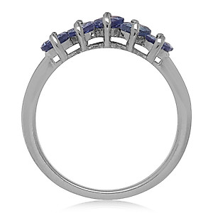 Silvershake 1.25 CTW 4MM 5-Stone Round Shape Genuine Violet Tanzanite White Gold Plated 925 Sterling Silver V Shape Ring December Gemstone Birthstone Size 7