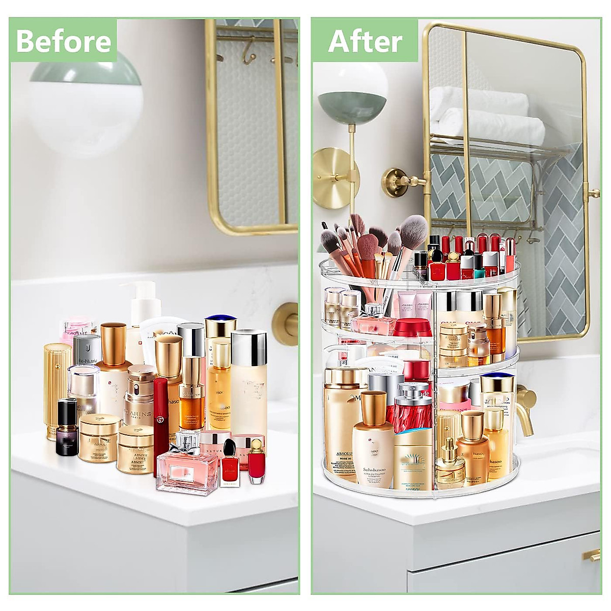 LeeWent 360 Acrylic Rotation Makeup Organizer, Large Capacity, Easy Access, Sturdy, Multi-functional, Great Gift Idea