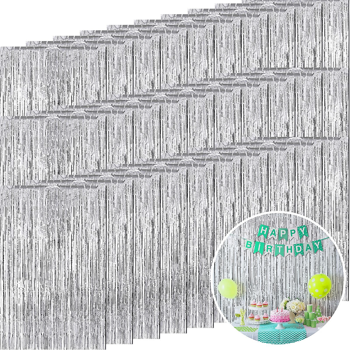 Jerify 30 Pcs Silver Foil Fringe Curtains 3.28 x 8.2 ft Metallic Tinsel Backdrop Streamer Curtains for Party Photo Wedding Birthday Bridal Shower Decor