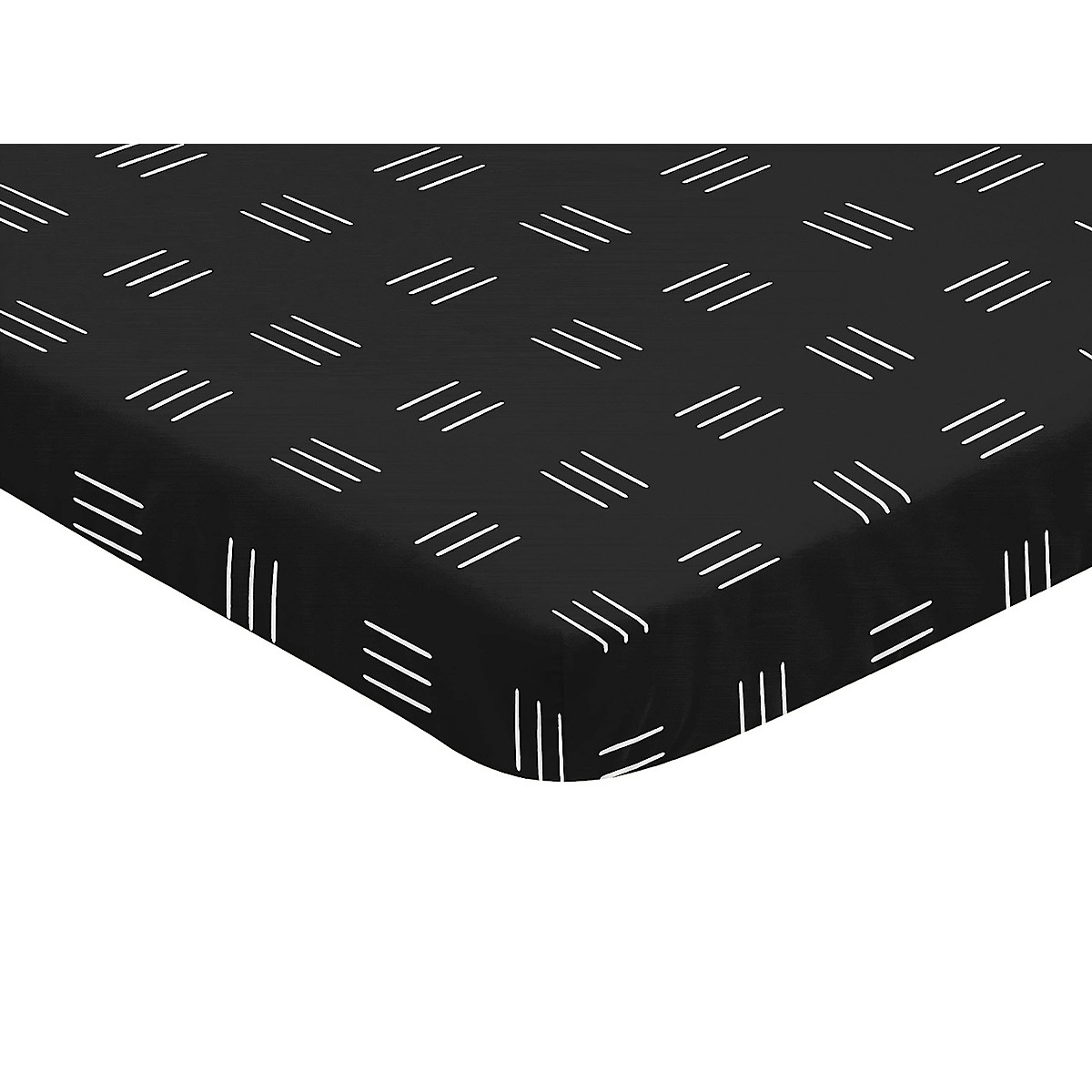 Sweet Jojo Designs Black and White Boho Mudcloth Boy Girl Fitted Mini Crib Sheet Baby Nursery Portable Crib Pack and Play Bohemian Woodland Tribal Southwest Geometric Mud Cloth Hatch Triple Line