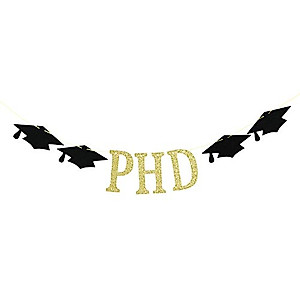 PHD Banner for 2023 Graduation Party Decorations, Congrats PHD, 2023 Doctor Graduation Party Bunting Decorations Gold Black Glitter.