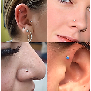 LOAYHOAY 16PCS 16-18G Stainless Steel Threadless Push in Nose Stud Ring for Women Men Lip Ring CZ Flower Heart Cartilage Helix Earring Piercing Set (18 Gauge 6mm)