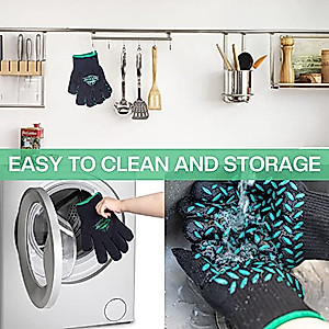 Schwer 2 Pairs BBQ Gloves, 932°F Heat Resistant Grilling Gloves Silicone Non-Slip Oven Mitts, Kitchen Gloves for BBQ, Grilling, Cooking, Baking （Black）