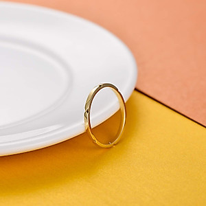 14k Gold 1.5 MM Band Rings for Women, Solid Gold Engagement Ring, Anniversary Jewelry Gifts for Wife, Present for Her (14k Gold, 8)