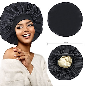 Silk Bonnet for Sleeping Double Layer Satin Bonnet Adjustable Bonnets for Black Women Sleep Cap Reversible Hair Bonnet for Curly Hair (Black)