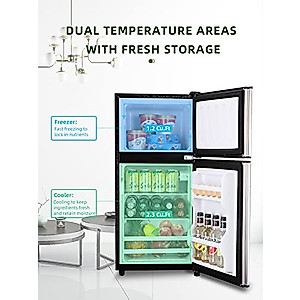 KRIB BLING 3.5 Cu.ft Compact Refrigerators with Freezer, Mini Fridge with 7 Level Temp Adjustable Thermostat, Small Fridge for Apartment, Office, Basement, Silver