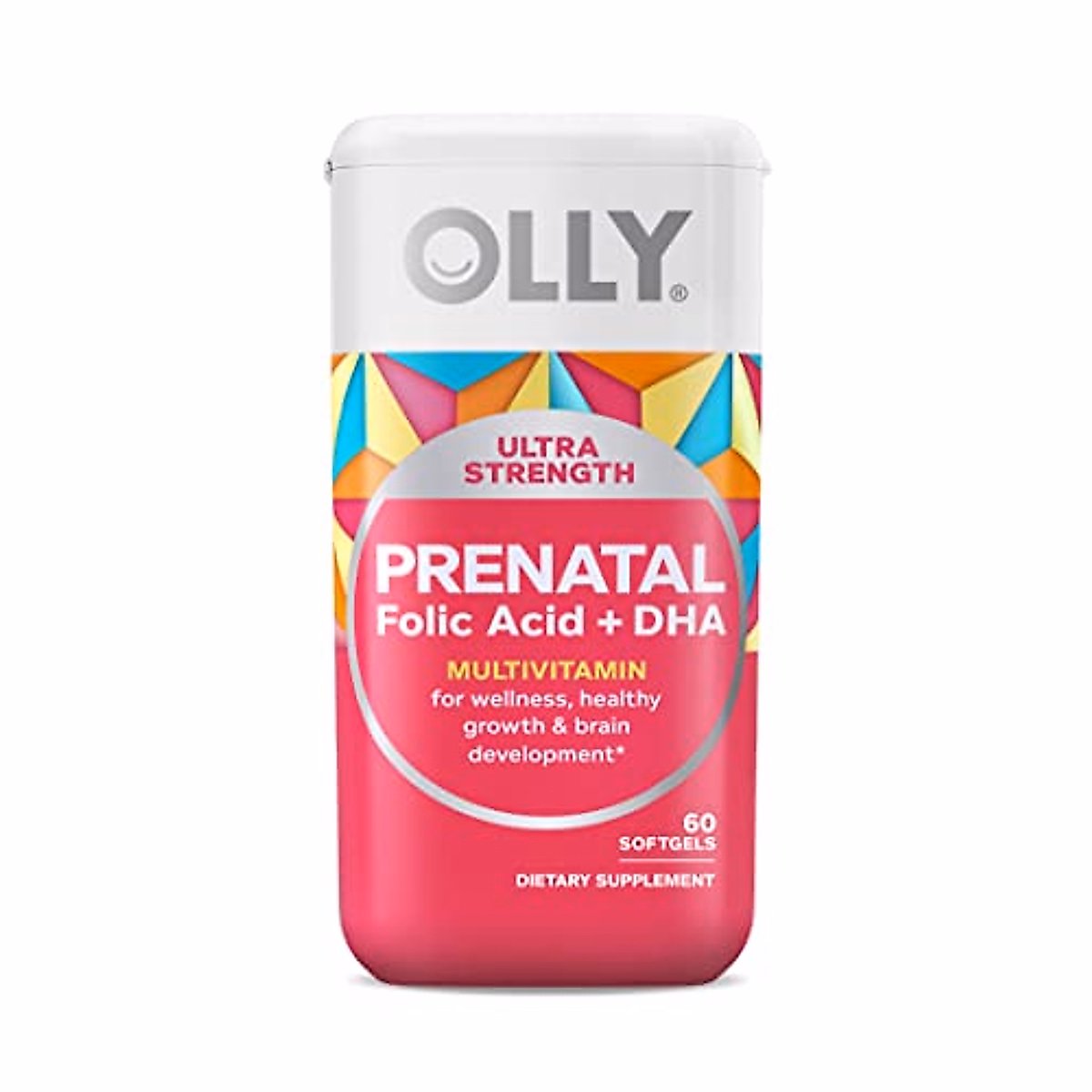 OLLY Ultra Strength Prenatal Multivitamin Softgels, Supports Healthy Growth, Brain Development, Iron, Folic Acid, DHA, Vitamins C, E, 30 Day Supply-60 Count (Packaging May Vary)