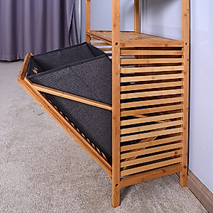 SSLine Bamboo Laundry Hamper Cabinet Organizer Floor Stand Bathroom Storage Shelf Cabinet with Tilt Out Laundry Basket Dirty Clothes Bag for Laundry Room Bathroom Bedroom Closet