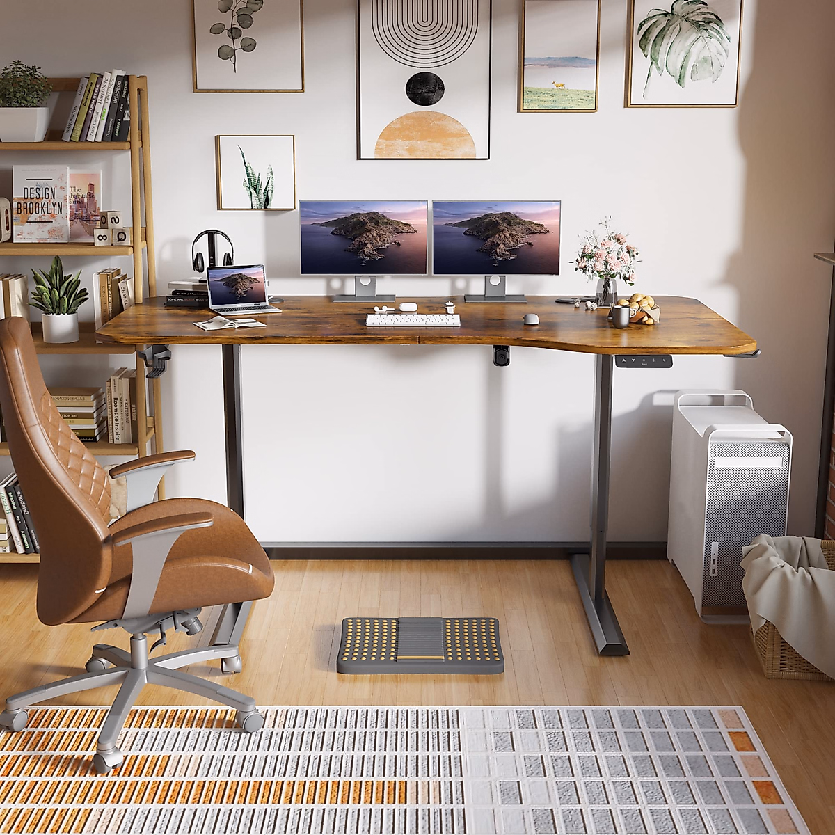 JUMMICO Standing Desk Electric Adjustable Desk Large 63 x 29.5 Sit Stand Up Desk Home Office Computer Desk Memory Preset with T-Shaped Metal Bracket and Holes for Routing Cables, Brown