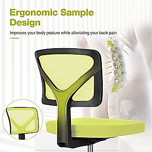 Home Office Chair Mesh Armless Computer Desk Chair Ergonomic Task Rolling Swivel Chair Adjustable Modern Chair with Lumbar Support, Green