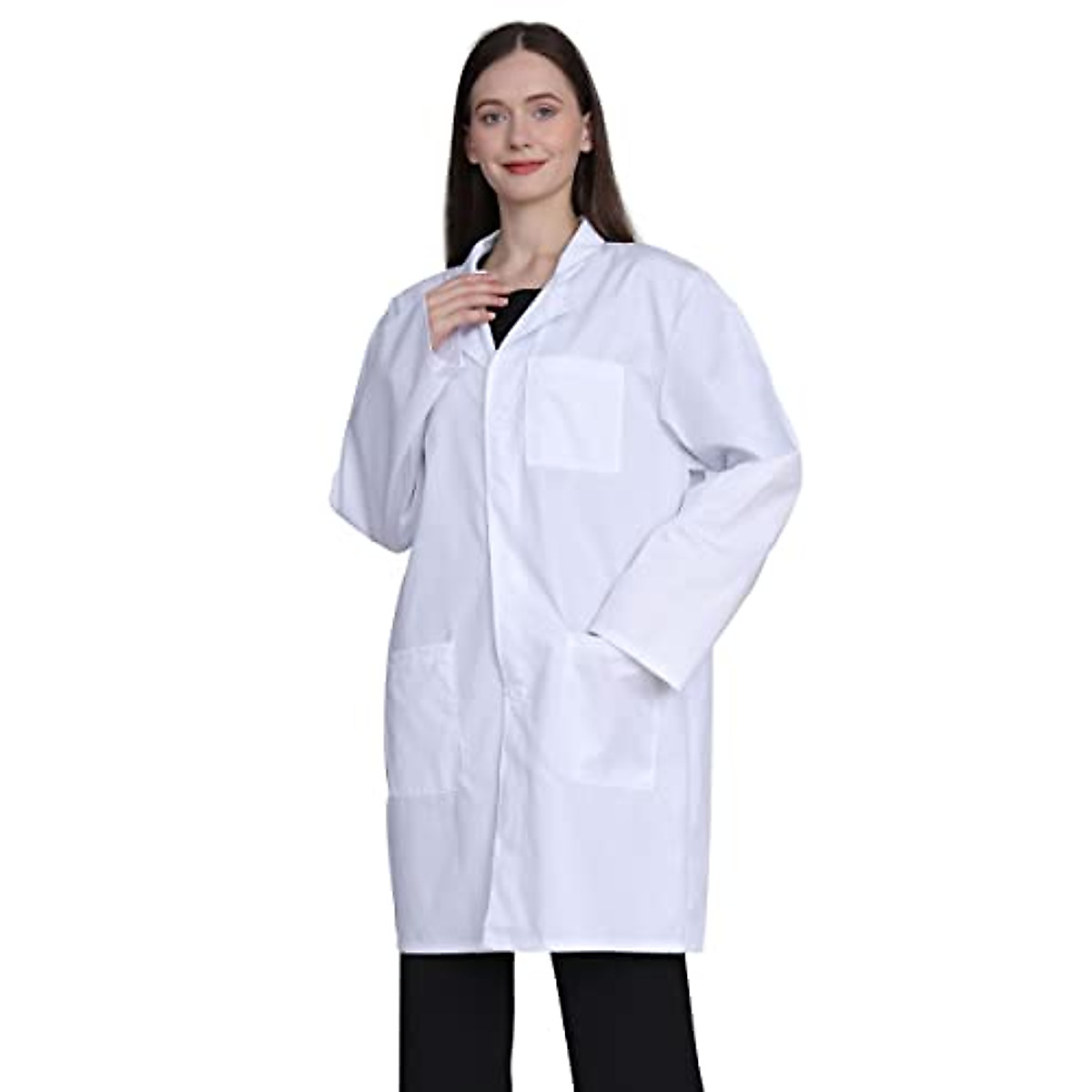 GOQUCHEP Professional Lab Coat for Women, Full Sleeve Cotton Blend Long Medical Coat，White, Unisex (White, Small)