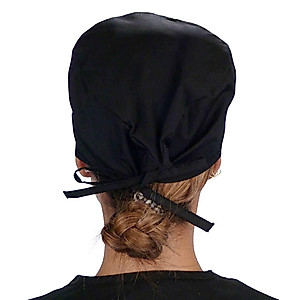 Sparkling EARTH Solid Black Unisex Classic Surgical Style Scrub Working Cap - 100% Cotton - Made in The USA!