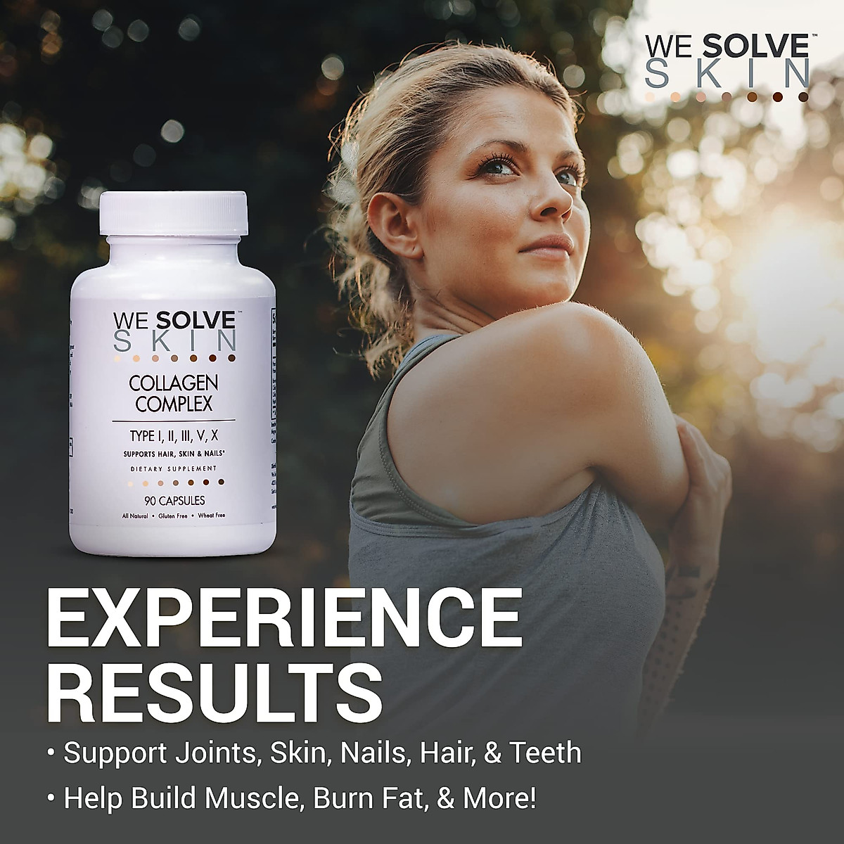 WESOLVESKIN Pure Hydrolyzed Collagen Peptides | Premium Multi Collagen Capsules or Pills for Men & Women | Contains Type I, II, III, V, X | Healthy Hair, Skin, Nails, Bones | Gluten-Free (90 Capsules)