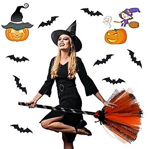Halloween Witch Broom Plastic Witch Broomstick with Detachable Handle, Halloween Cosplay Costume Props, Halloween Masquerade Dress Up Costume Decoration, Witch Flying Broomstick (Orange)