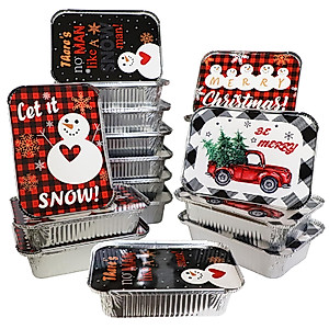 MorTime Christmas Aluminum Pans with Lids, 56 Pcs Disposable Foil Pans with Christmas Themed Cardboard Covers, Foil Food Containers Foil Baking Pan for Leftovers Holiday Treats