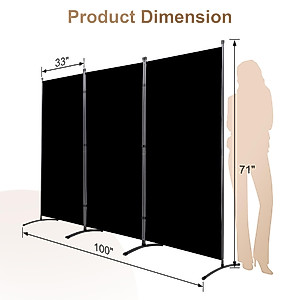 Grezone Large Folding Panel Portable Stand Room dividers Privacy Screen for Bedroom Dining Room Screens Curtains Partition Home Office Dorm Separation (Black, Three Panel)