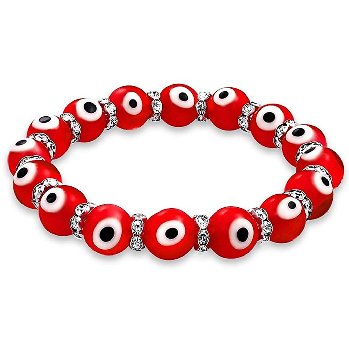 Colorful Turkish Glass Bead Good Luck Protection Evil Eye Stretch Bracelet Rondelle Crystal Spacer Stackable Protection More Colors for Women Teens - Red