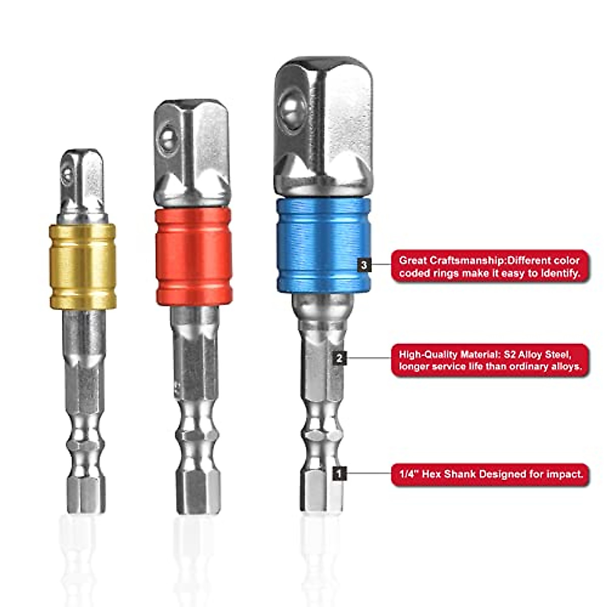 P.I.T. 1/4 Inch Micro Ratchet with 1/4", 3/8", and 1/2" Drive Socket Adapter Bit Set, Impact Phillips Driver Bit Magnetic Extension Bit, For putting together furniture,scooters or bikes
