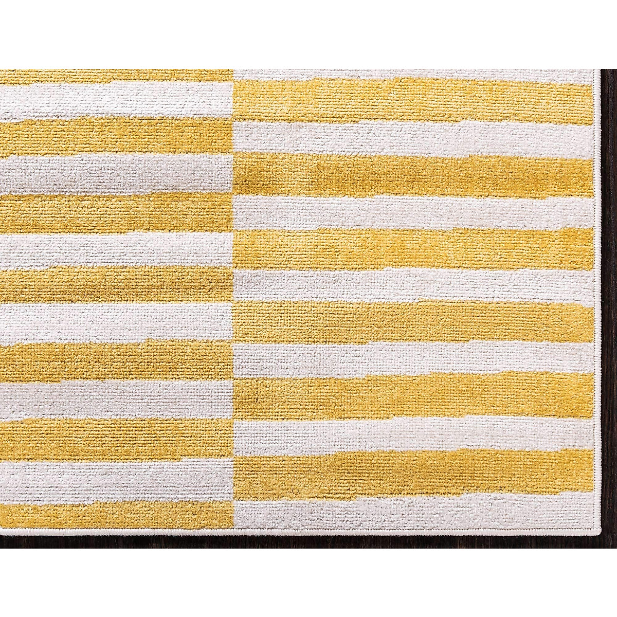 Unique Loom Williamsburg Collection Casual Transitional Thick Alternating Stripes Area Rug, 4 x 6 ft, Yellow/Beige