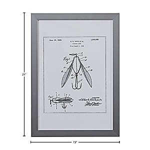 Amazon Brand – Stone & Beam Modern Silver Ink Reprint of Fishing Lure Patent Wall Art, Silver Frame, 15" x 21"