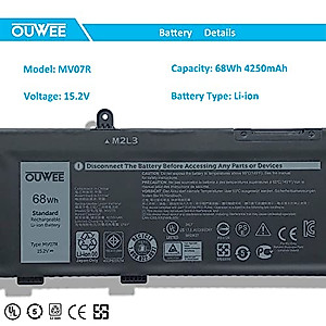 OUWEE MV07R Laptop Battery Compatible with Dell G3 15 3500 3590 G5 5500 5505 SE Series Notebook 0JJRRD 266J9 15.2V 68Wh 4250mAh