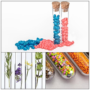 PATIKIL 13ml Plastic Test Tubes with Cork Stoppers, 15Pcs 150x15mm Tubes for Scientific Party Decoration Candy Bead Storage Bath Salt Lab Use, Clear