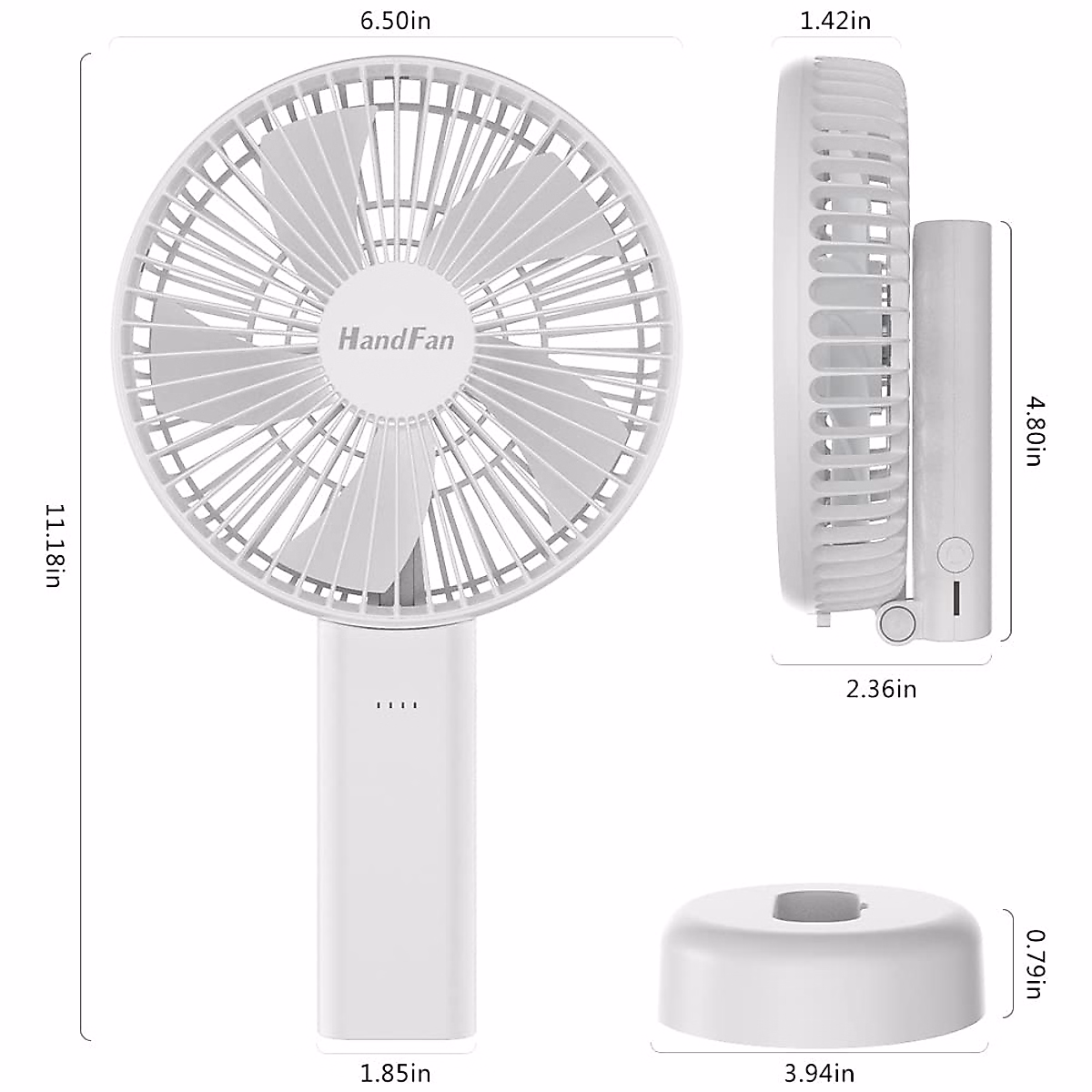 HandFan 6 Inch Handheld Fan 4000mAh Battery Operated Fan 6 Settings Personal Desktop Fan with 5-34H Working Time Removable Base Strong Airflow