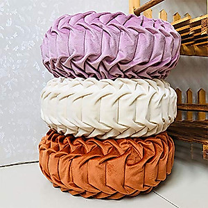 Elero Round Throw Pillow Velvet Home Decoration Pleated Cushion for Couch Chair Bed Car Orange