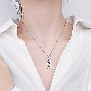 Cremation Urn Pendant Necklace with Hollow Cylinder Vial Keepsake Urn Cremation Jewelry Memorial Lockets for Ashes for Women Men (Silver Colorful)