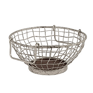 Spectrum Diversified Heritage Rustic Handles Distressed Kitchen Organizer with Wood Base, Farmhouse Bowl, Galvanized Fruit Basket for Counters & Dining Tables