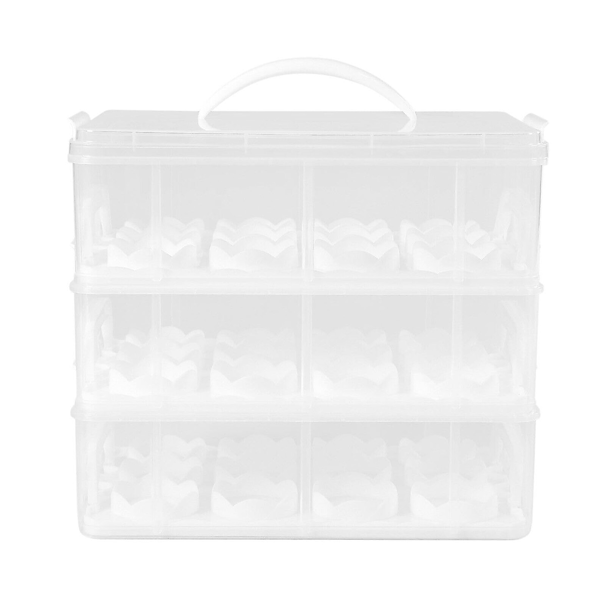 RENFANSHOP 3 Tier Cupcake Packing Box with Lid，Cupcake Muffin Carrier with Lid White Cakes Food Transporter Container Holds 36 Cupcakes or 3 Large Cakes Food with 3 Tier Stackable Layer Insert