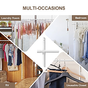 Closet Organizer Garment Rack, Heavy Duty 2-Tier Adjustable Free Standing Clothes Laundry Drying Rack, Floor to Ceiling Clothing Hanger Tension Rod Closet System Wardrobe Storage (White)