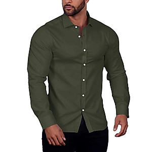 COOFANDY Men's Muscle Fit Dress Shirts Wrinkle-Free Long Sleeve Casual Button Down Shirt Olive Green